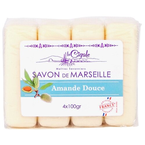 Мыло марсельское с миндалем Savon de Marseille Amande Douce, LA CIGALE 4 х 100 г