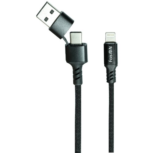 8 pin кабель - Type-C, USB FaisON К-HX50 Dual, 1.0м, круглый, 3.0A, нейлон, 2 в 1 , цвет: чёрный