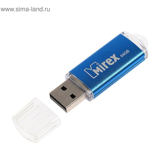 Флешка UNIT AQUA, 64 Гб, USB2.0, чт до 25 Мб/с, зап до 15 Мб/с, синяя