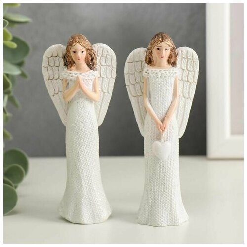 Сувенир полистоун "Ангел-девушка в белоснежном" микс 10,5х4,2х2,5 см