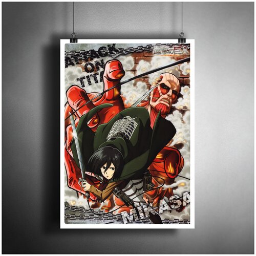 Постер плакат для интерьера "Аниме: ATTACK ON TITAN MIKASA. Атака титанов микаса"/ Декор дома, офиса, бара. A3 (297 x 420 мм)