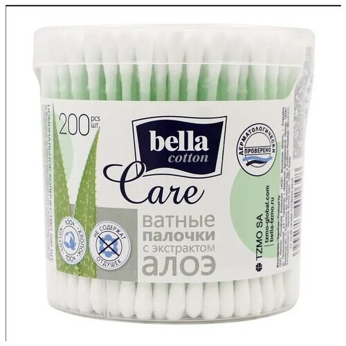 Ватные палочки Bella cotton care с экстрактом алоэ 200 шт 5900516402648