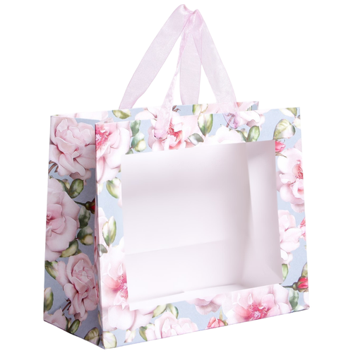 Пакет подарочный Дарите счастье Beautiful 24 х 11 х 20 см, белый/розовый