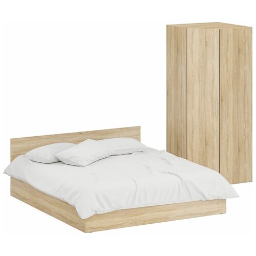 Кровать двуспальная 1800 с угловым шкафом Стандарт, цвет дуб сонома, спальное место 1800х2000 мм, без матраса, основание есть