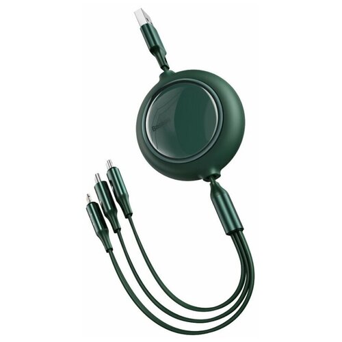 Кабель Baseus Bright Mirror One-for-three Retractable Data Cable USB to M+L+C 3.5A 1.2m Green (CAMLT-MJ06)