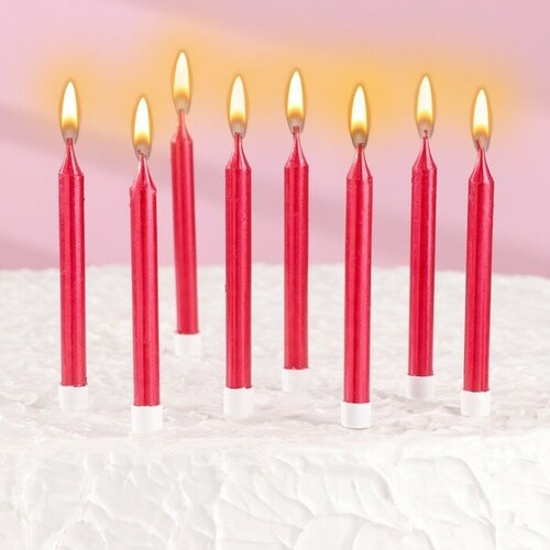 Набор свечей для торта "Манхеттен", 9 см, 8 шт, 24 мин, рубиновый металлик