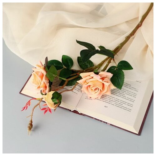 Цветы искусственные "Розы с шипами" 8х40 см, персиковый
