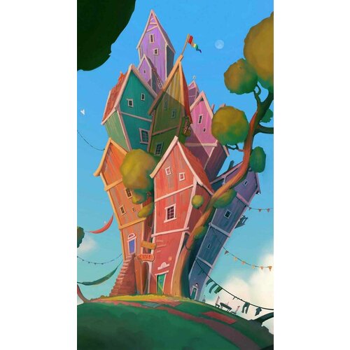 Картина на холсте 60x110 LinxOne "Дом, здание, архитектура, арт, вертикальный" интерьерная для дома / на стену / на кухню / с подрамником
