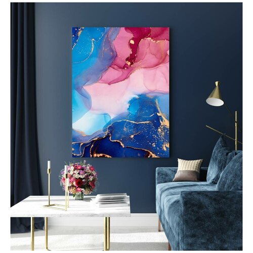 Настенная картина "Сине - розовая абстракция", арт холст на подрамнике, 60х80 см