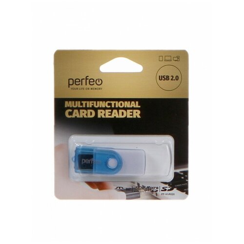 Картридер Perfeo SD/MMC+Micro SD+MS+M2, (PF-VI-R020 Blue) белый/синий