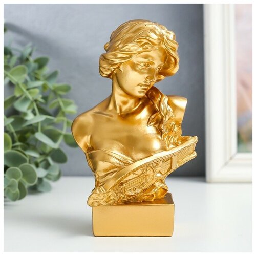 Сувенир полистоун бюст "Девушка с лирой" золото 6,2х9,5х15 см