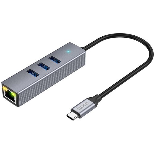 Переходник HOCO HB34 USB-C to USB 3.0 - 3 шт, RJ45, серый