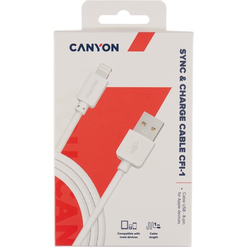 Кабель Canyon USB - Lightning (CNE-CFI1), 1 м, белый