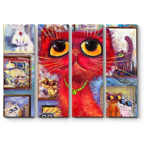 Модульная картина Красный кот гуляет по галерее 80x60