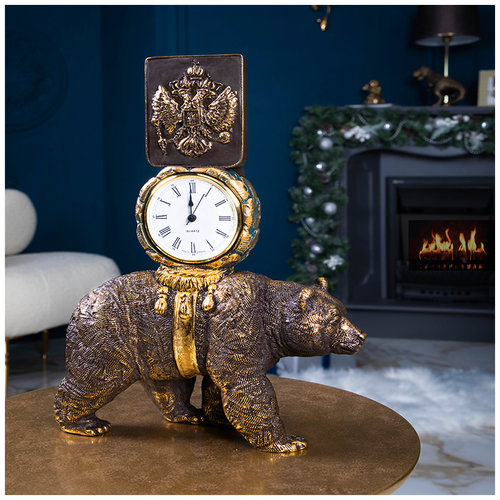 Часы настольные Bogacho Держава с медведем бронзового цвета ручная работа