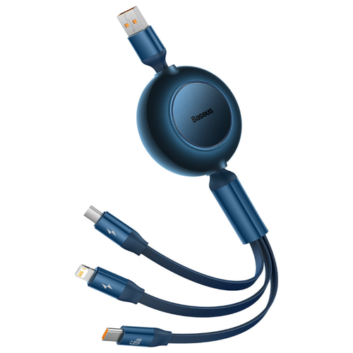 Кабель для зарядки / быстрой зарядки 3 в 1 /универсальная / Выдвижной кабель/ Baseus Bright Mirror 2 Data Cable USB to M+L+C 66W 1.1m Blue CAMJ010103