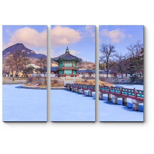 Модульная картина Кёнбоккун тихим зимним днем, Сеул 100x72