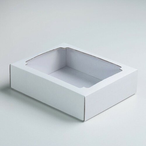 Коробка сборная без печати крышка-дно белая с окном 18 х 15 х 5 см 5 шт.