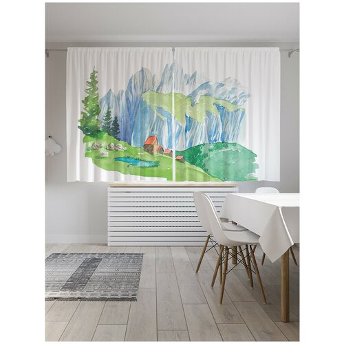 Фотошторы для кухни и спальни JoyArty "Дома Хайленд", 2 полотна со шторной лентой шириной по 145 см, высота 180 см