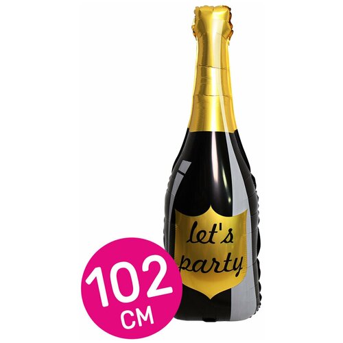 Воздушный шар фольгированный Falali фигурный, на 14 февраля, Бутылка шампанского, Let's Party, черный, 102 см