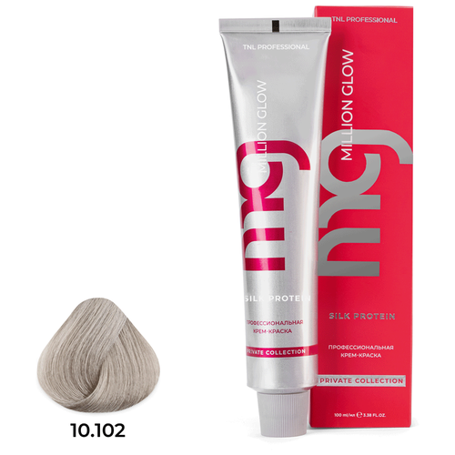 TNL Professional Крем-краска для волос Million glow Silk protein, 10.102 платиновый блонд пепельный жемчужный, 100 мл