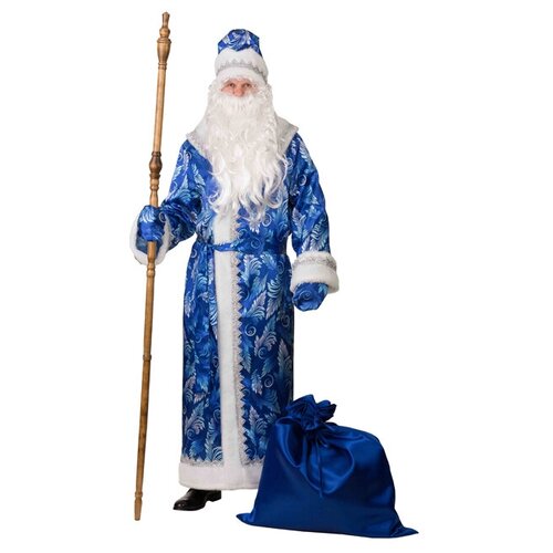 Батик Карнавальный костюм для взрослых Дед Мороз сатиновый с принтом, синий, 54-56 размер 194-54-56