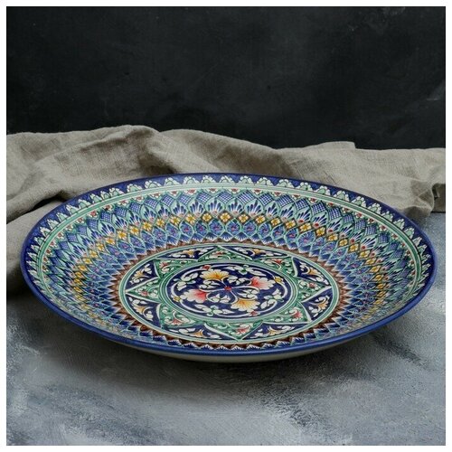 Ляган круглый, диаметр 41 см, блюдо из керамики, узбекская посуда, тарелки для сервировки
