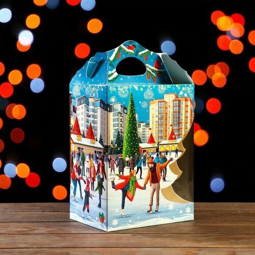Подарочная коробка с окном елочкой "Праздник в городе", 19 х 13,5 х 25,5 см