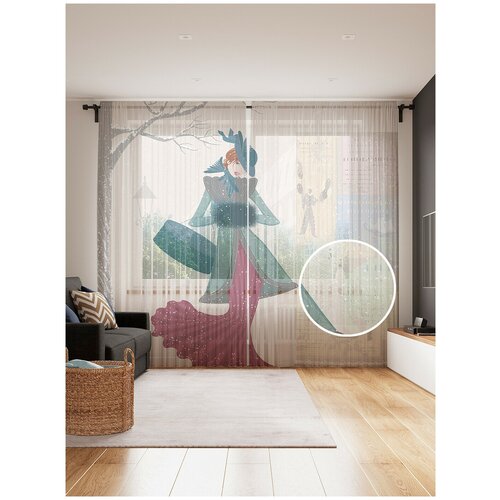 Тюль для кухни и спальни JoyArty "Зимний стиль", 2 полотна со шторной лентой шириной по 145 см, высота 265 см.