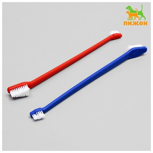 Зубная щётка двухсторонняя, набор 2 шт, красная и голубая