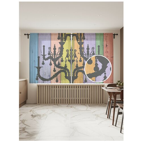 Тюль для кухни и спальни JoyArty "В тени люстры", 2 полотна со шторной лентой шириной по 145 см, высота 180 см.