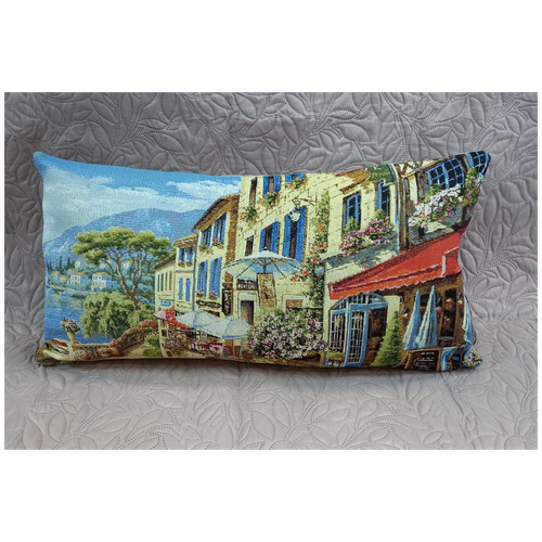 Подушка декоративная, рисунок "Ресторан на набережной" 35х65 / подарок / подушка диванная / подушка для интерьера