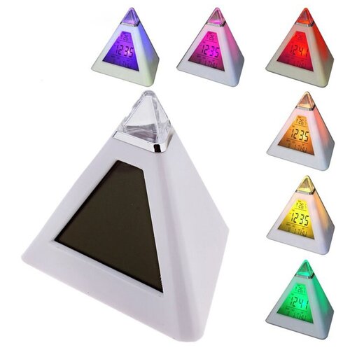 Будильник LuazON LB-05 "Пирамида", 7 цветов дисплея, термометр, подсветка, микс