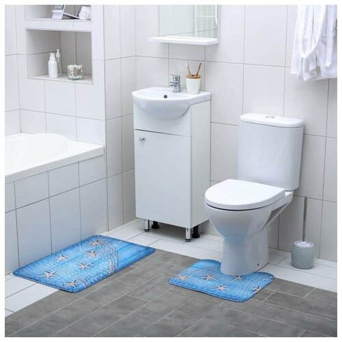 Набор ковриков для ванной и туалета Доляна «Морские звёзды», 2 шт: 40×45, 45×75 см (1шт.)