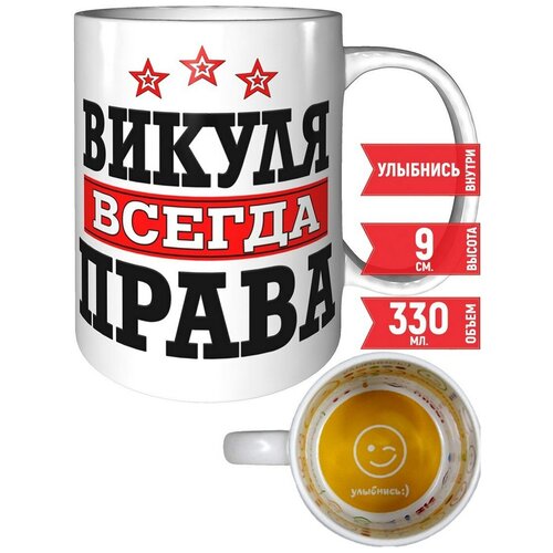 Кружка Викуля всегда права - улыбнись.