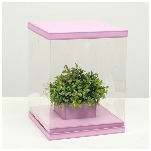 Коробка для цветов с вазой и PVC окнами складная сиреневый 23 х 30 х 23 см