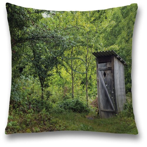 Наволочка декоративная на молнии, чехол на подушку JoyArty "Одинокое строение в лесу" 45х45 см