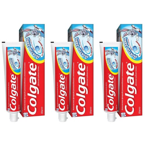 Детская зубная паста, Colgate, доктор заяц, вкус жвачки, 50 мл, 3 шт