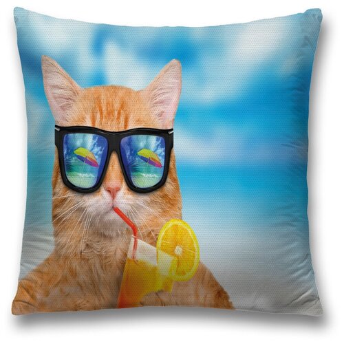 Наволочка декоративная на молнии, чехол на подушку JoyArty "Кот на пляже" 45х45 см