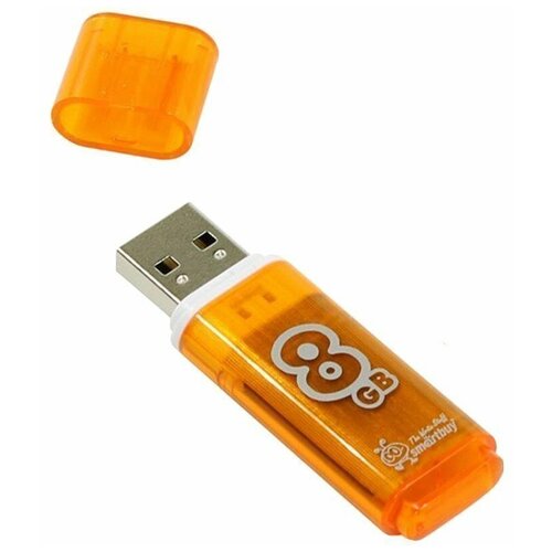 Память Smart Buy "Glossy" 8GB, USB 2.0 Flash Drive, оранжевый