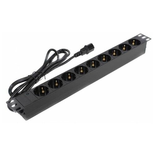 Exegate EX280852RUS Блок розеток ExeGate ServerPro PDU-19H906 Al-9S-C14-2.5, 19,1U, алюм, 9Schuko, кабель с C14 2.5м