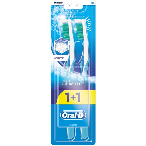 Зубная щетка Oral-B 3D White Whitening средней жесткости, разноцветный, 2 шт.