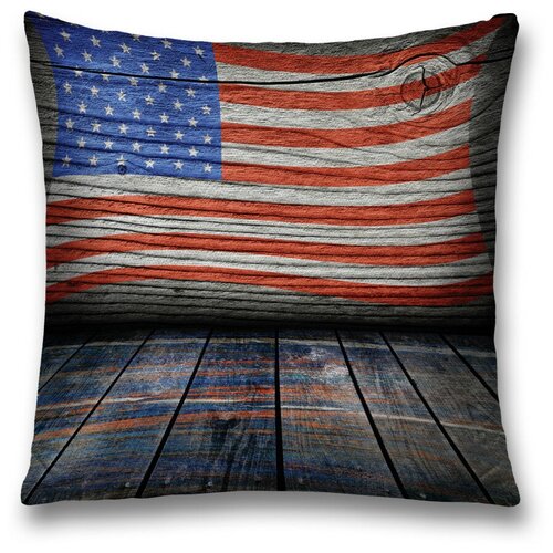 Наволочка декоративная на молнии, чехол на подушку JoyArty "Флаг США на половице" 45х45 см