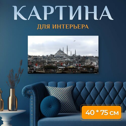 Картина на холсте "Сулеймание, стамбул, море" на подрамнике 75х40 см. для интерьера
