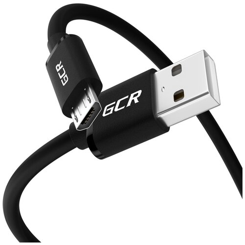 GCR QC Кабель 0.3m MicroUSB, быстрая зарядка, черный TPE, черные коннекторы, 28/22 AWG