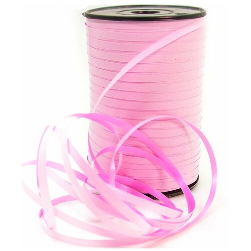 Лента упаковочная декоративная для подарков, воздушных шаров и букетов 0,5 см х 500 м, пудровый/розовый