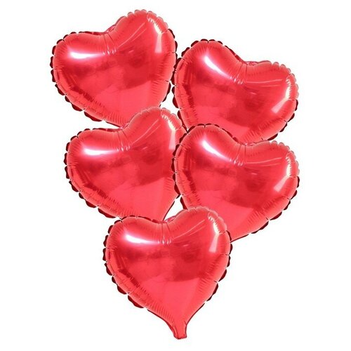 Шар фольгированный 9" «Мини-сердце», с клапаном, набор 5 шт, цвет красный