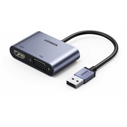 Видеоадаптер Ugreen USB 3.0 - HDMI+VGA, 1080p, цвет серый (20518)