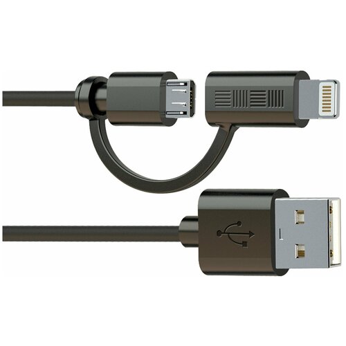 Кабель INTERSTEP microUSB +iPhone5 8pin MFi 1м черный