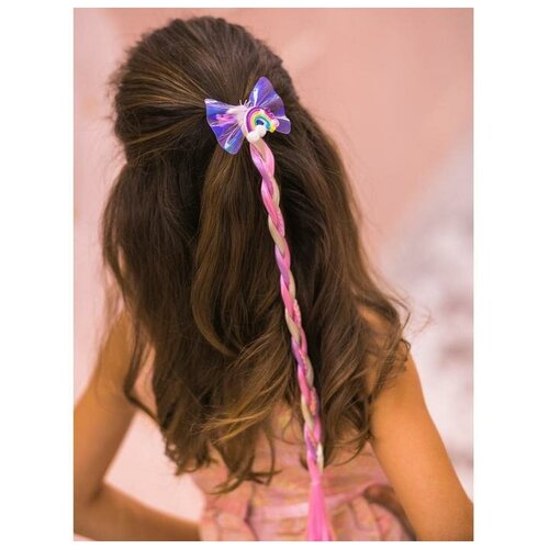 Коса на резинке для волос детская My Little Pony "Бантик с радугой", аксессуары для волос, длина 42 см